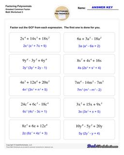 Factoring Polynomials Worksheets