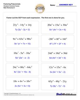 Factoring Polynomials Worksheets