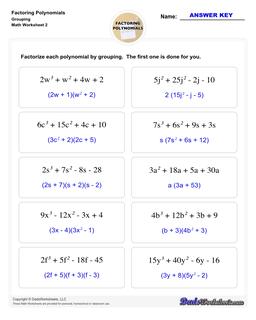 Factoring Polynomials Worksheets