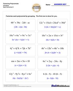 Factoring Polynomials Worksheets
