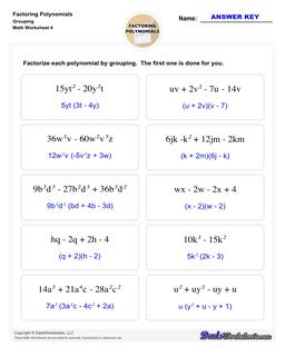 Factoring Polynomials Worksheets