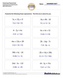 Factoring Polynomials Worksheets