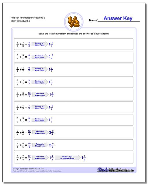 Adding Improper Fractions with a Common Denominator