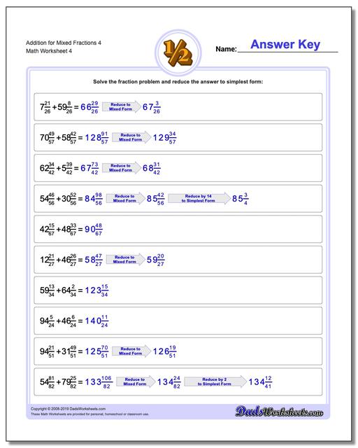 Adding Mixed Fractions with a Common Denominator