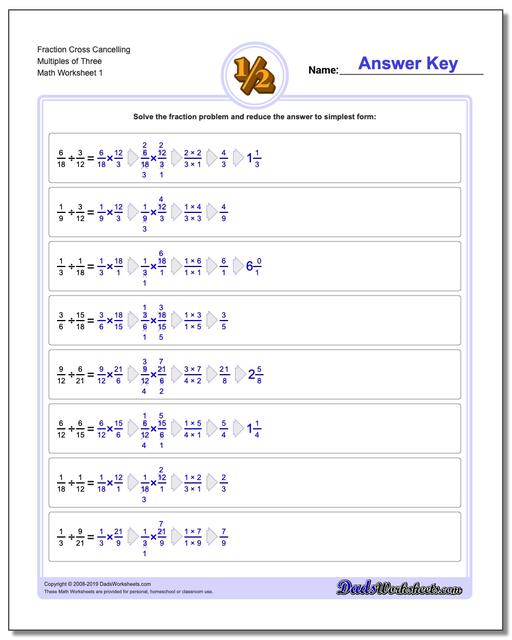 Cross Cancelling Fractions Worksheet