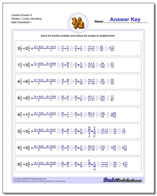 Cross Cancelling Fractions Worksheet