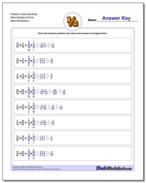 Cross Cancelling Fractions Worksheet