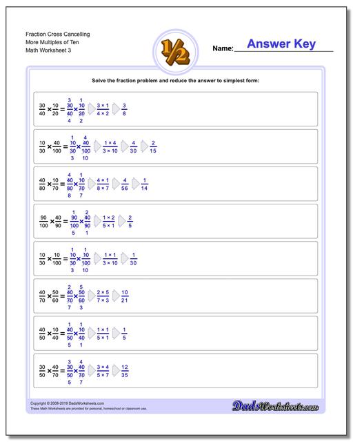 Cross Cancelling Fractions Worksheet