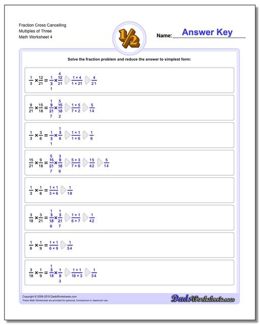Cross Cancelling Fractions Worksheet