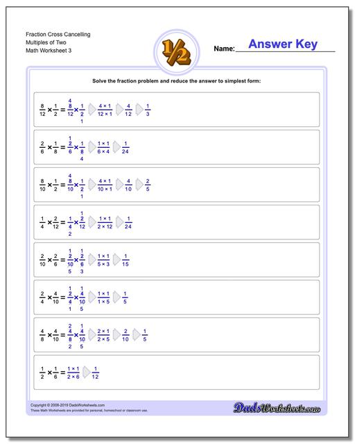 Cross Cancelling Fractions Worksheet