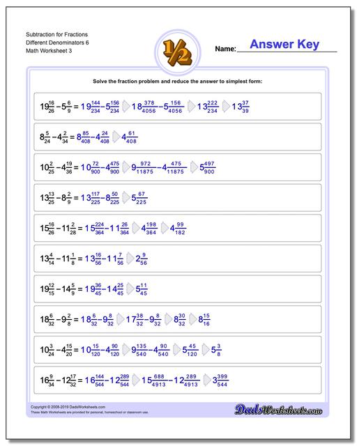 Subtracting Fractions with Unlike Denominators