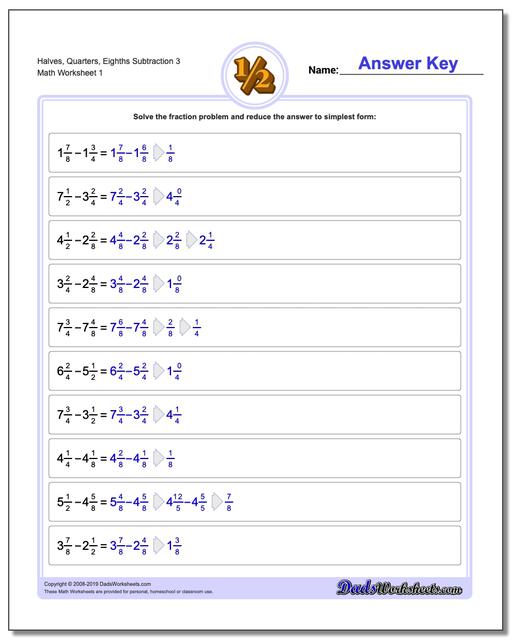 Subtracting Halves, Quarters, Eighths