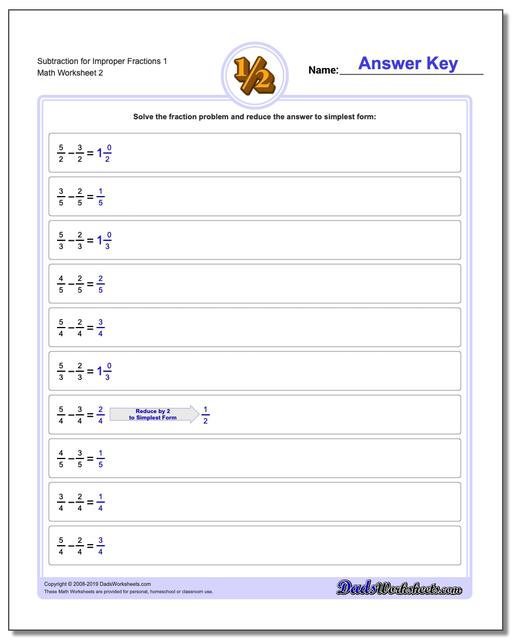 Subtracting Improper Fractions with a Common Denominator