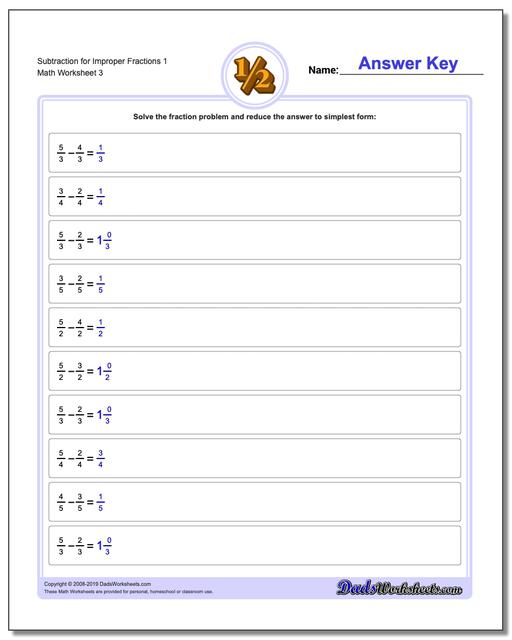 Subtracting Improper Fractions with a Common Denominator