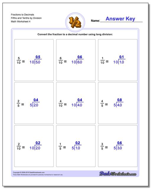 Fractions as Decimals: Fraction to Decimals by Division