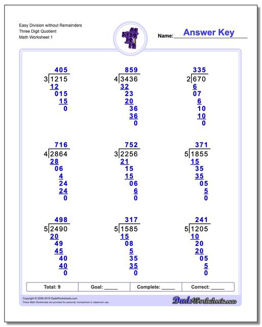 Long Division Worksheets Division Without Remainders