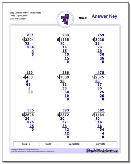 Long Division Worksheets Division Without Remainders