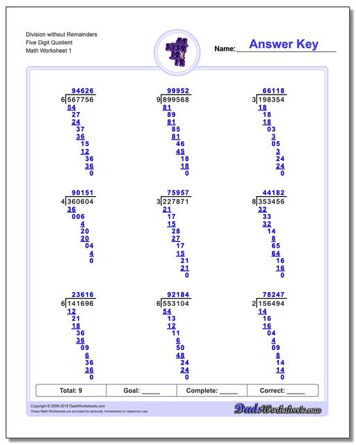 Long Division Worksheets Division Without Remainders