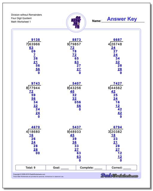 Long Division Worksheets Division Without Remainders