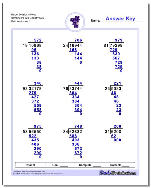 Long Division Worksheets Division With Multi Digit Divisors