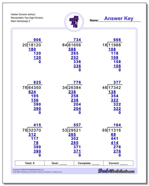 Long Division Worksheets: Division with Multi-Digit Divisors