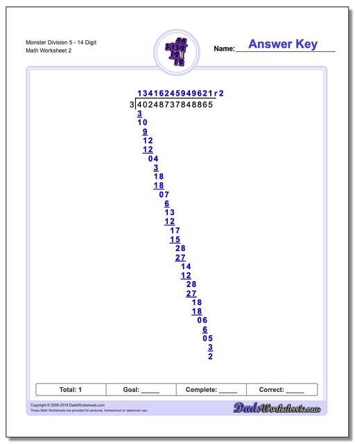 Long Division Worksheets: Monster Division