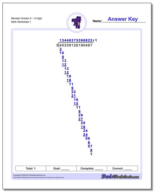 Long Division Worksheets: Monster Division