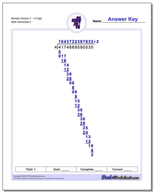 Long Division Worksheets: Monster Division
