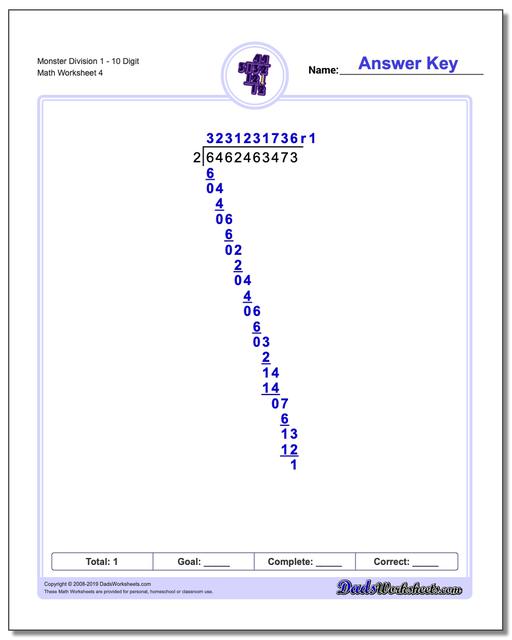 Long Division Worksheets: Monster Division