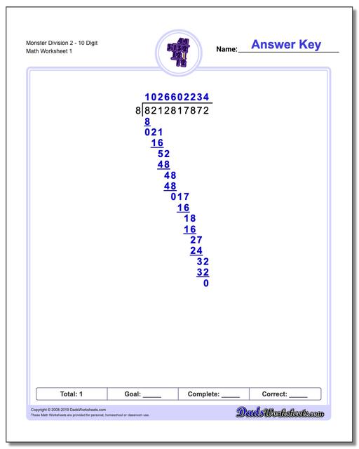 Long Division Worksheets: Monster Division
