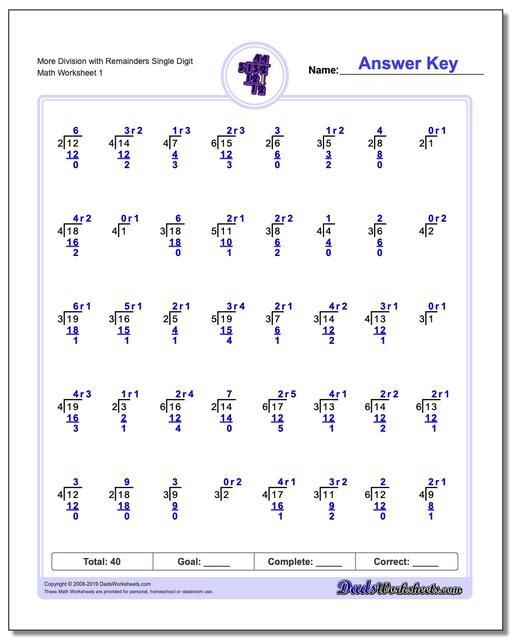 Long Division Worksheets Division With Remainders