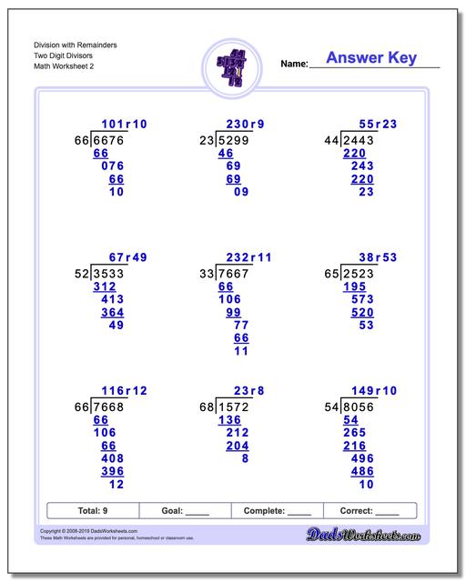 Long Division Worksheets: Division with Multi-Digit Divisors