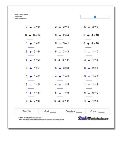 Adding And Subtracting Missing Operation Worksheets