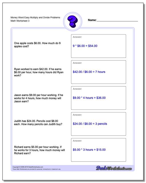 Multiplication and Division Money Word Problems