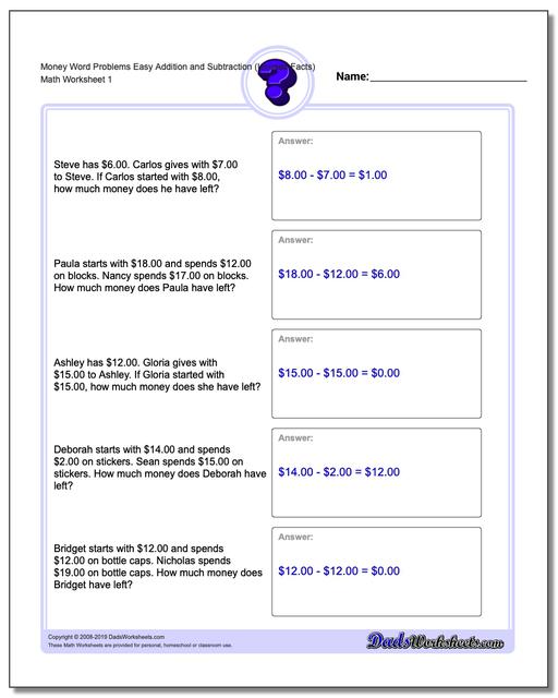 Money Word Problems Money Word Problems