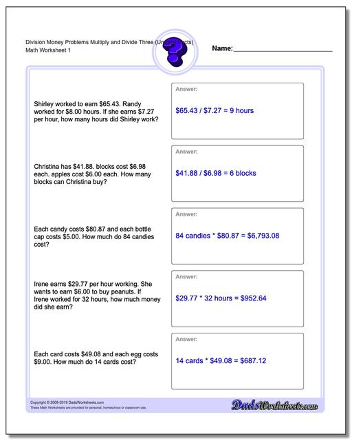 Money Word Problems: Multiplication and Division with Extra Facts