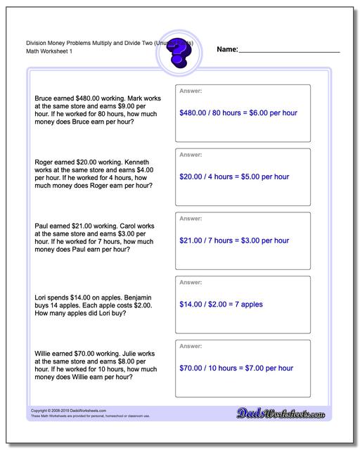 Money Word Problems: Multiplication and Division with Extra Facts