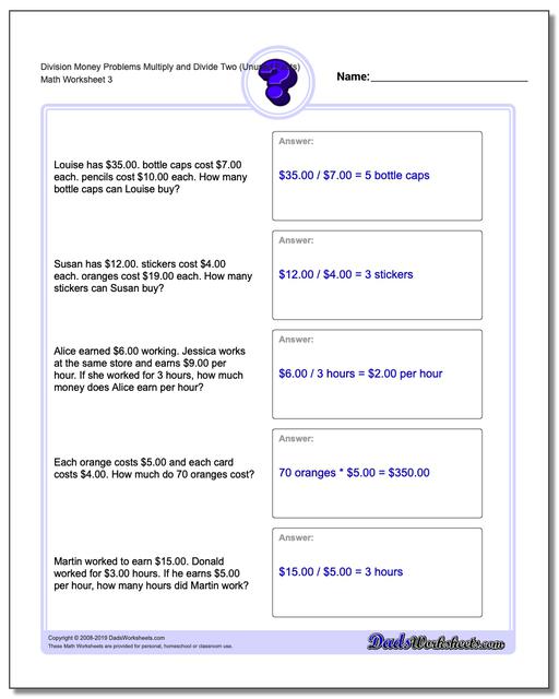 Money Word Problems: Multiplication and Division with Extra Facts