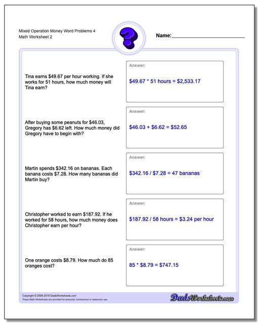 Money Word Problems: Mixed Operation Money Word Problems