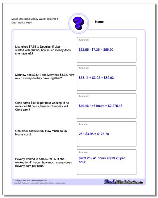 Money Word Problems: Mixed Operation Money Word Problems