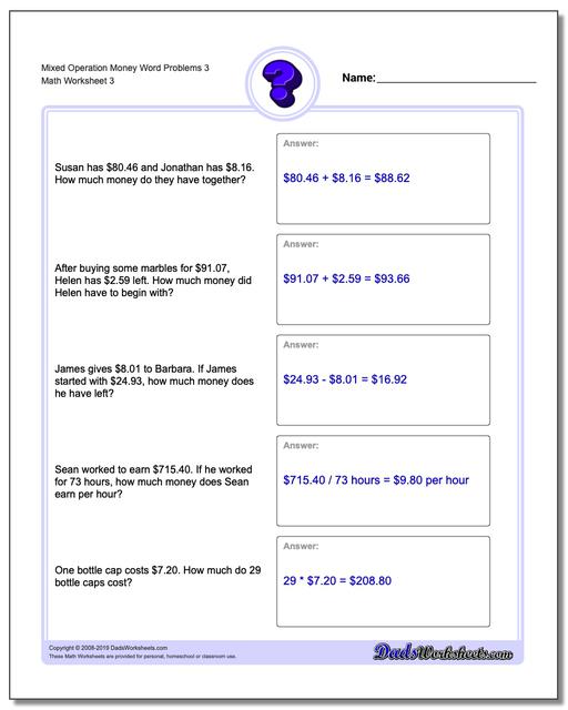 Money Word Problems: Mixed Operation Money Word Problems