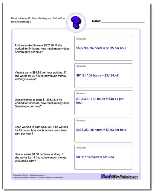 Multiplication and Division Money Word Problems