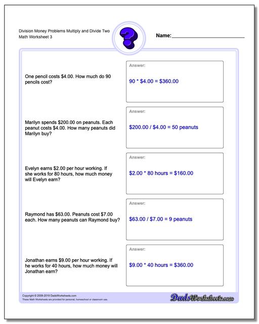 Multiplication and Division Money Word Problems