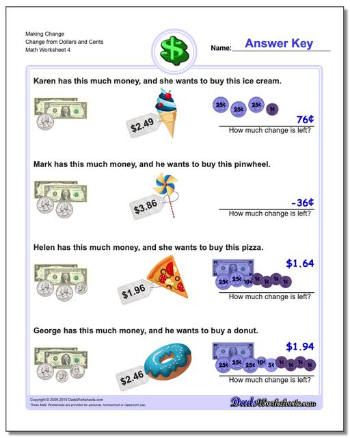 Printable Making Change Money Worksheets 2 Versions Making Change 
