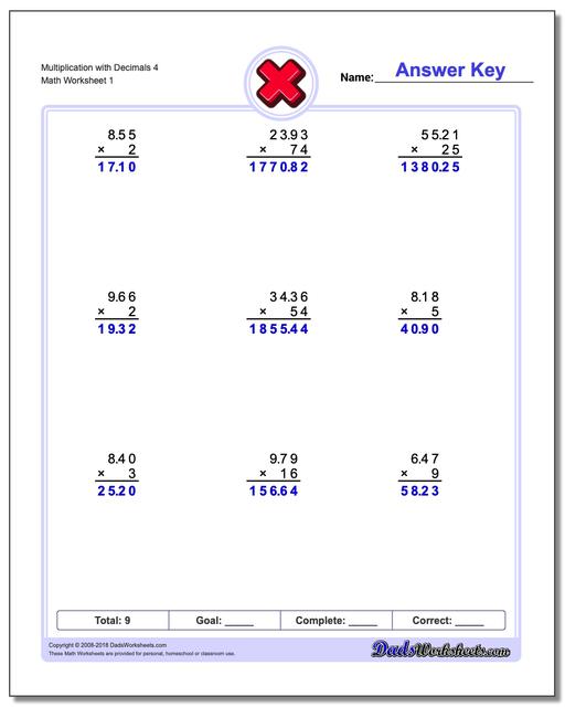 Multiplication Of Decimals Worksheets With Answers The Multiplying 