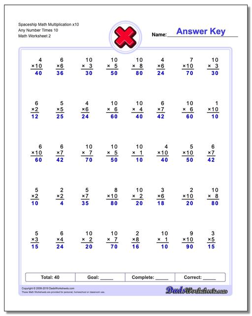 Multiplication Worksheets: Extended Spaceship Math
