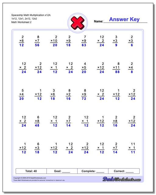 Multiplication Worksheets: Extended Spaceship Math
