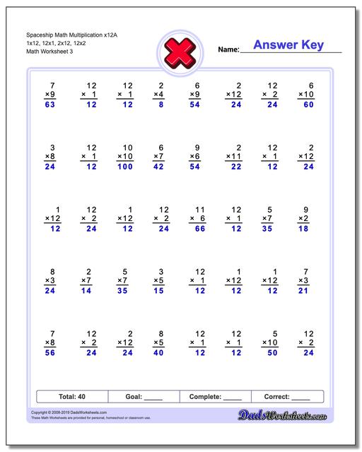 Multiplication Worksheets: Extended Spaceship Math