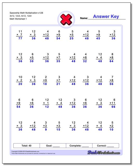 Multiplication Worksheets: Extended Spaceship Math