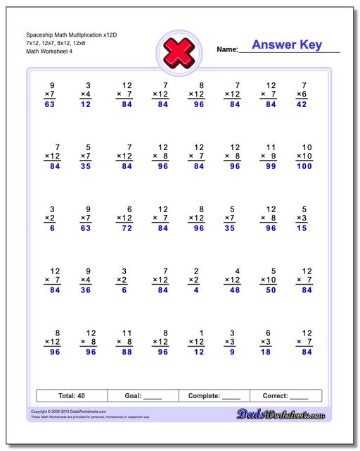 Multiplication Worksheets: Extended Spaceship Math